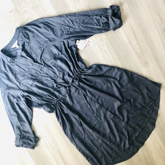 Time and Tru | Dresses | Time And Tru Buttoned Blue Gray Drawstring ...